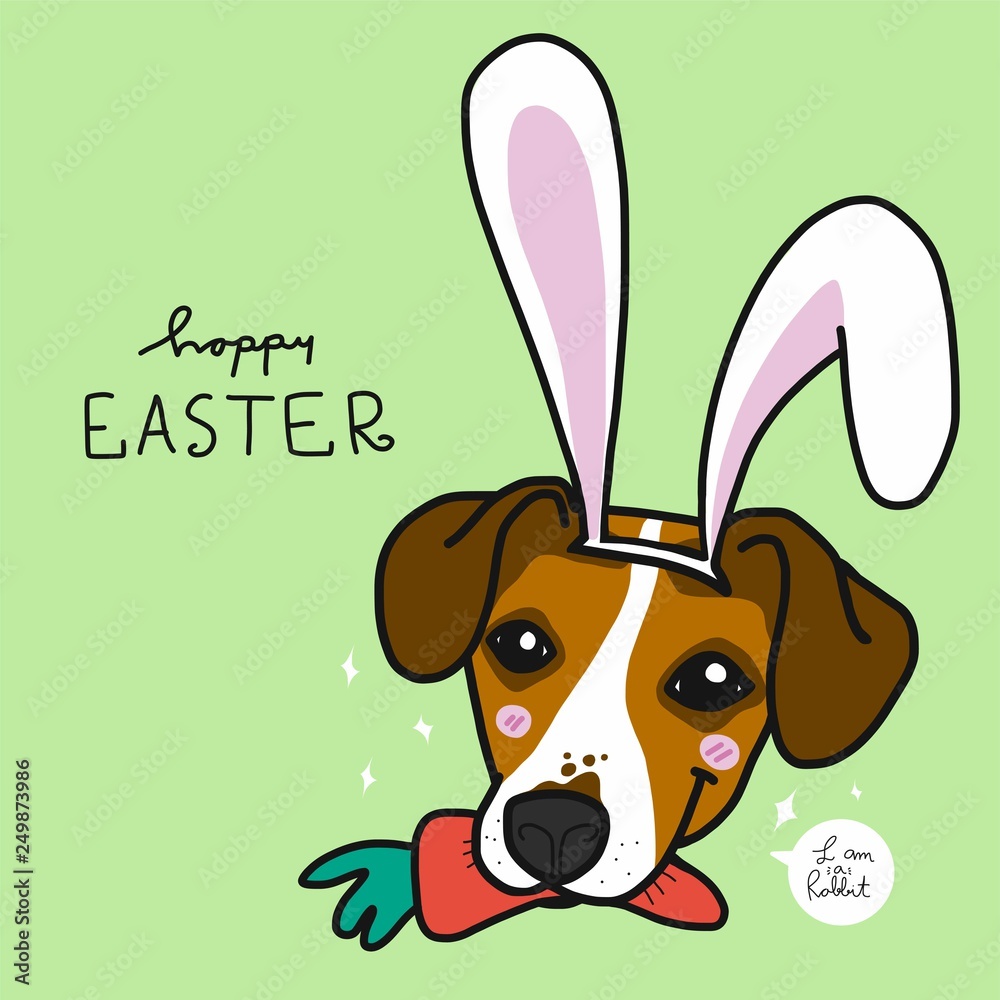 Jack Russell dog wearing rabbit ear and carrot in month for Easter ...