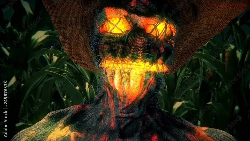 Scarecrow VJ Loop - scary scarecrow with spirit glow shaking its head ...