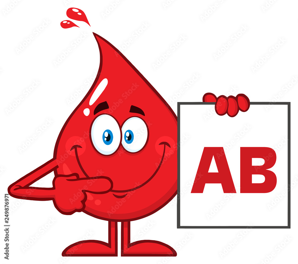 Red Blood Drop Cartoon Character Show A Board With Blood Type AB ...