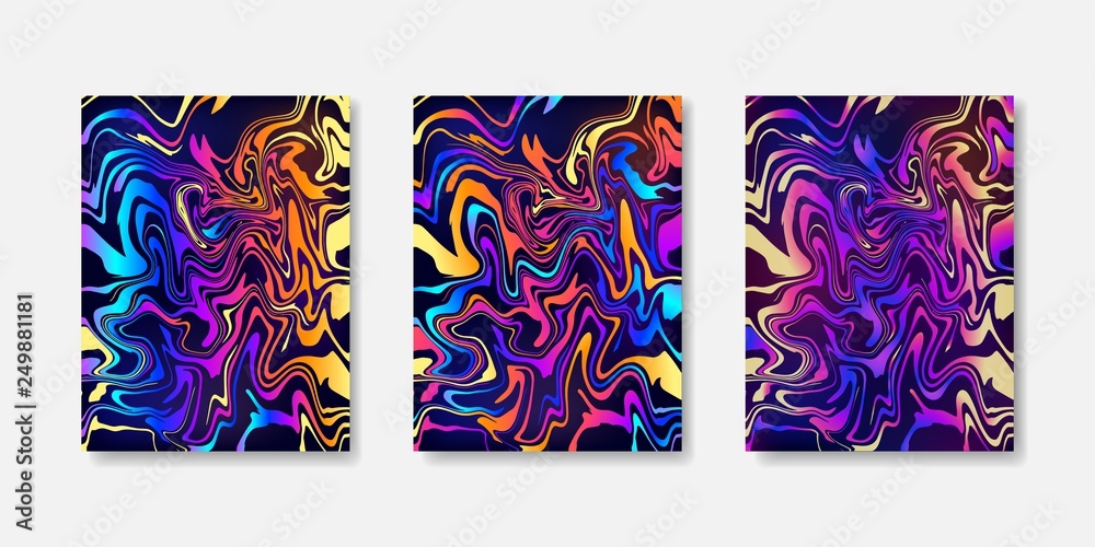 Set of 3 gradient liquid abstract backgrounds. Rainbow fluid concept ...
