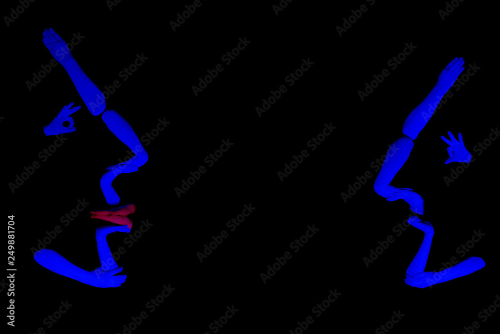 From the hands folded two faces, male and female. Installation Stock ...