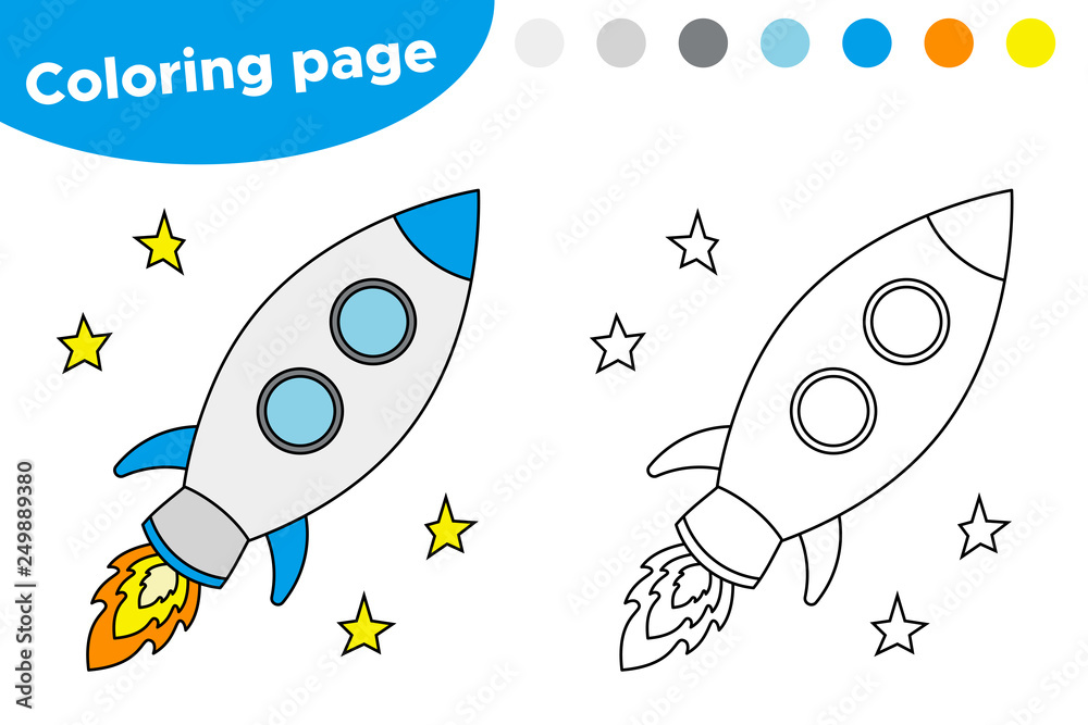 Printable coloring page with rocket. Educational game for preschool ...