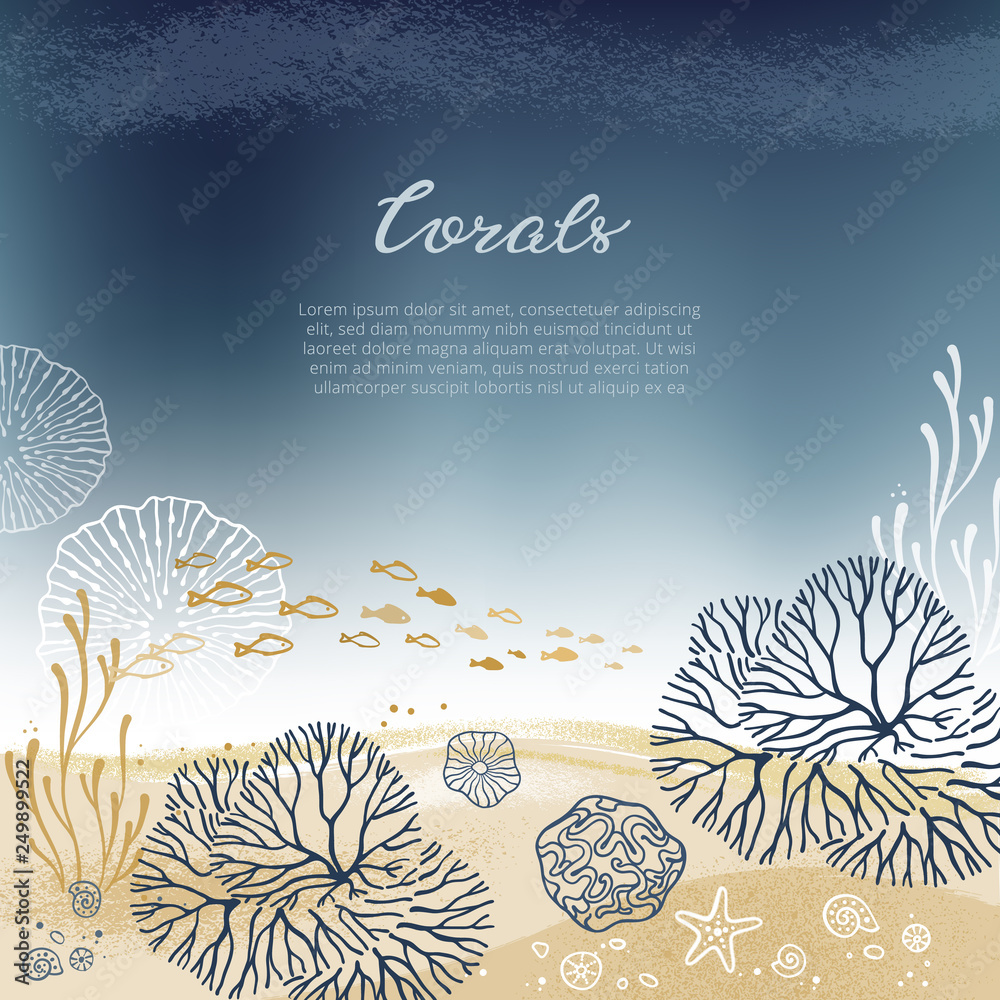 Sea bottom background with place for text. Design with lettering and a ...