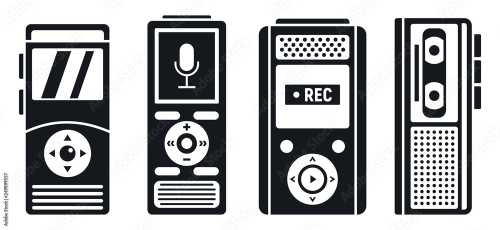 Dictaphone recorder icons set. Simple set of dictaphone recorder vector ...