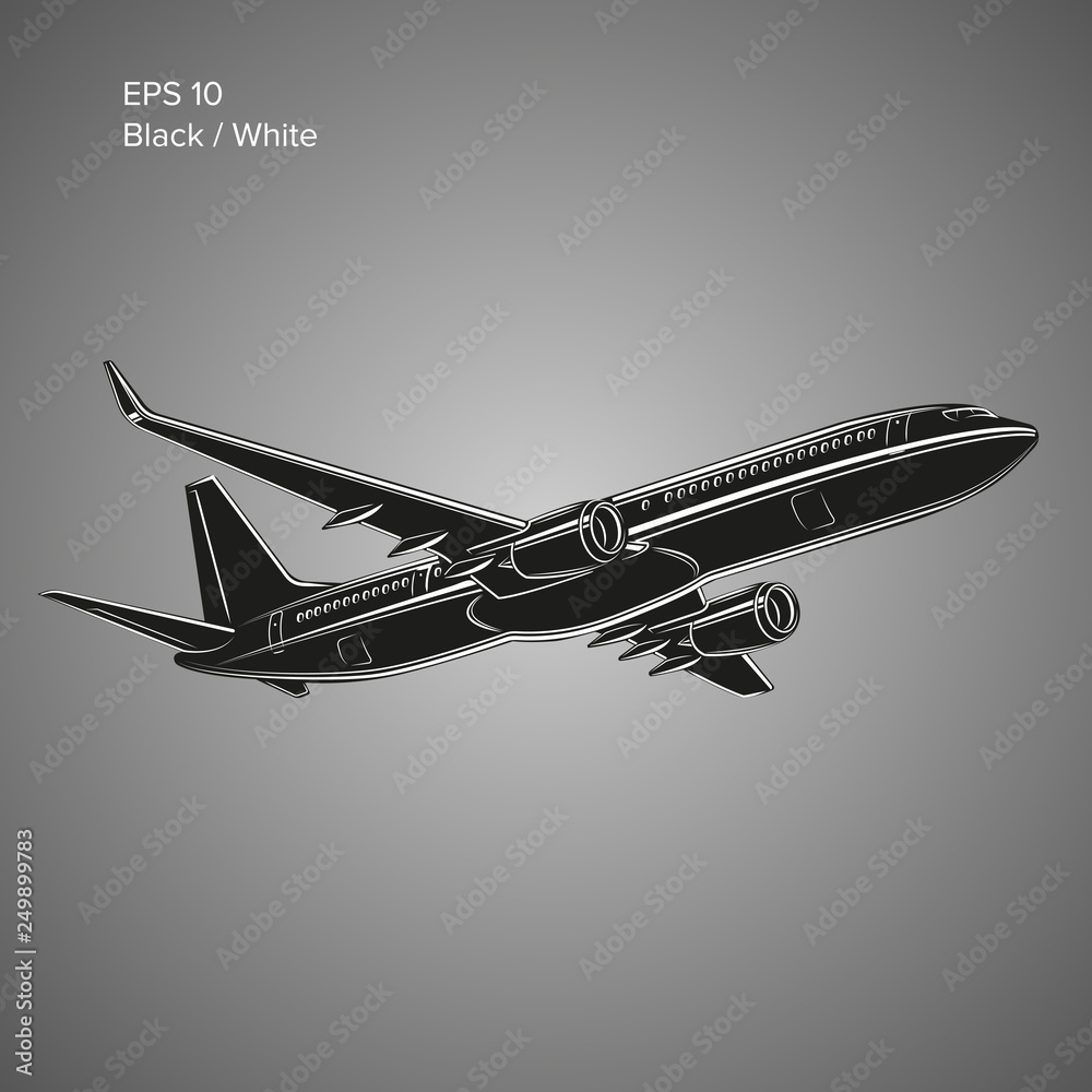 Modern twin engine jet airliner vector illustration. Large commercial ...