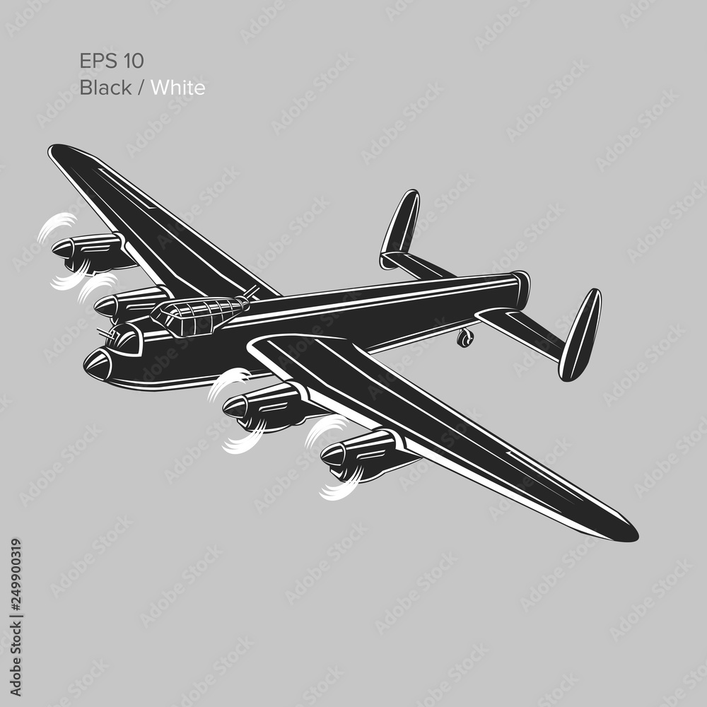 Vintage bomber vector illustartion. WW2 heavy military aircraft ...