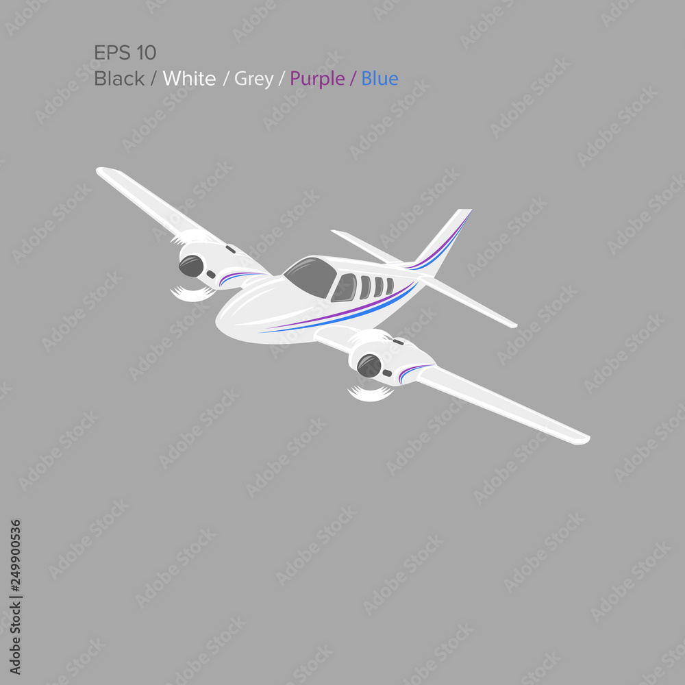 Small plane vector illustration. Twin engine propelled aircraft. Vector ...