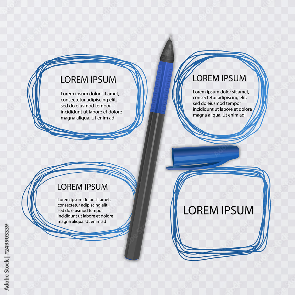 Set of Doodles. Scribble collection. Ink sketches of blue color on ...