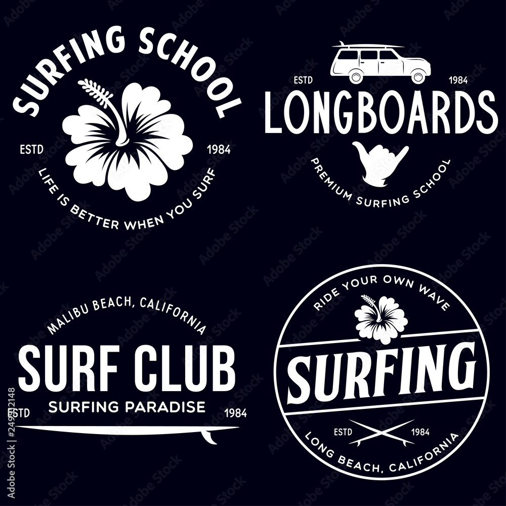 Vintage Surfing Emblems for web design or print. Surfer logo templates ...