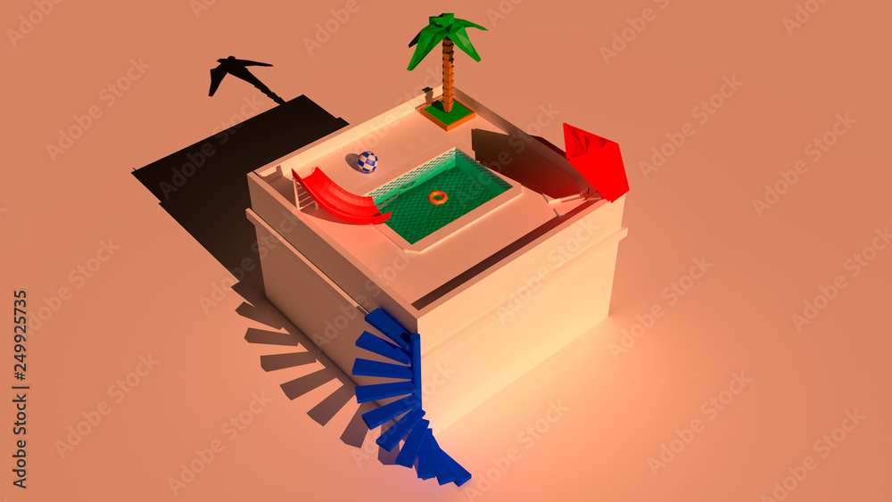 Diorama pool. 3D model and materials. Stock Illustration | Adobe Stock
