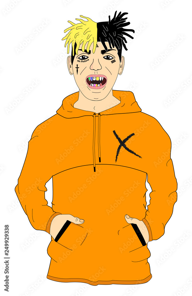 Man with tattoos in his face, decorated teeth colors and dreadlocks ...