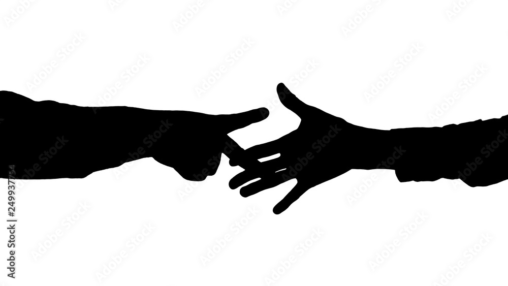 Silhouette Young man and woman are playing rock paper scissors. Stock ...