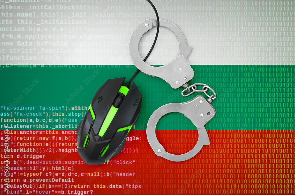 Bulgaria flag and handcuffed computer mouse. Combating computer crime ...