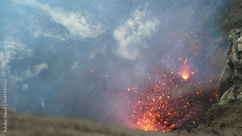 CLOSE UP: Scorching hot lava flies out of the active crater of Mount ...