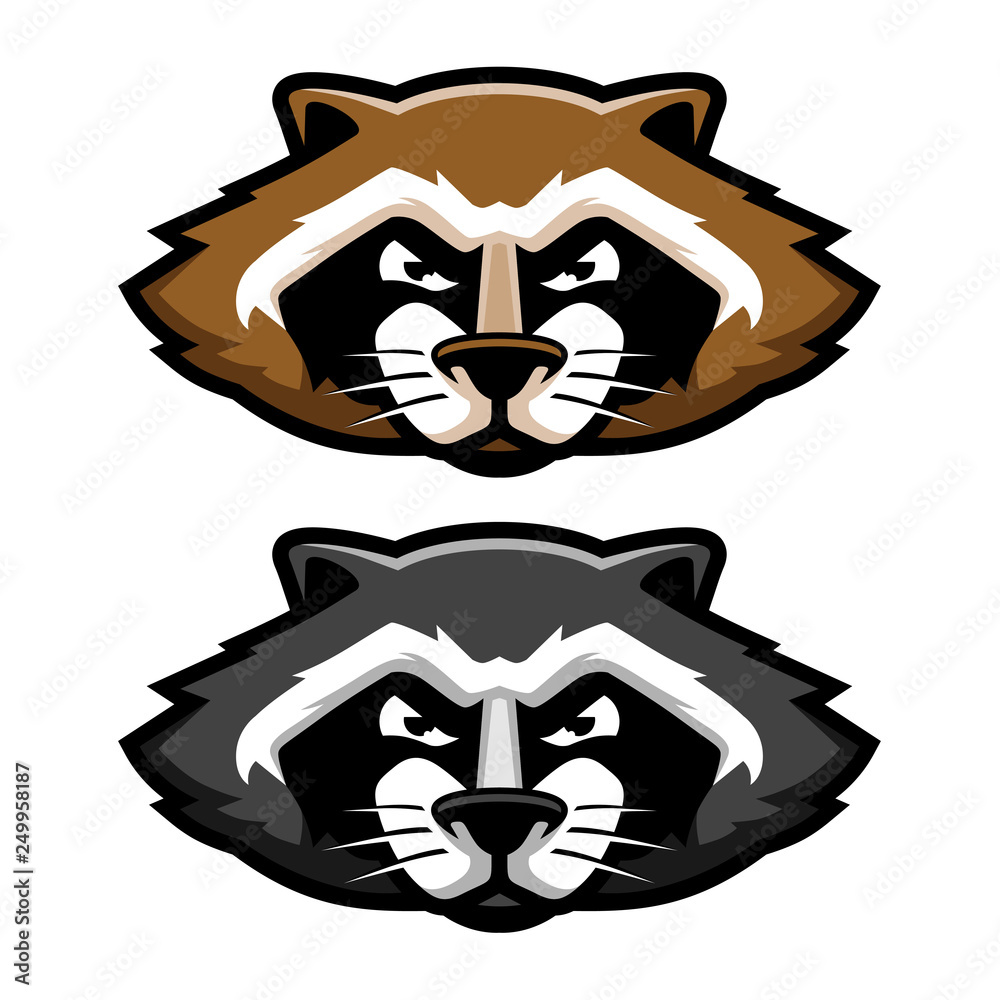 Angry Raccoon Head Logo Mascot Illustration in Cartoon Style Stock ...