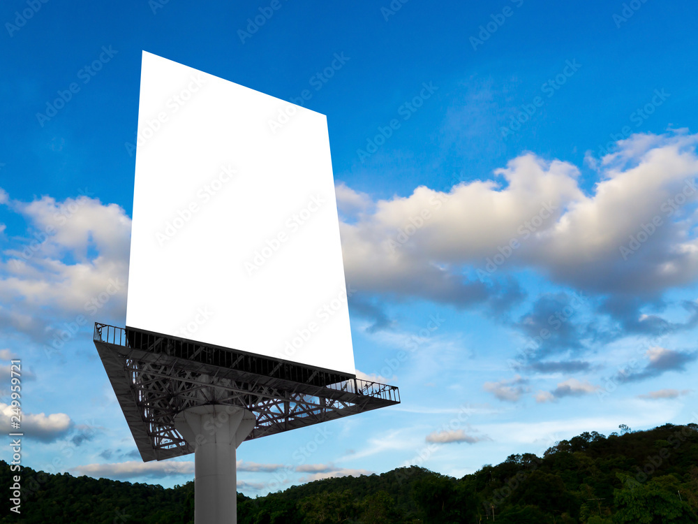 Portrait billboard blank for outdoor advertising poster at sunset sky ...