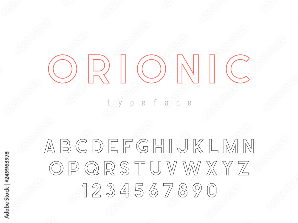 Latin uppercase alphabet letters and numbers. Linear font. Vector ...