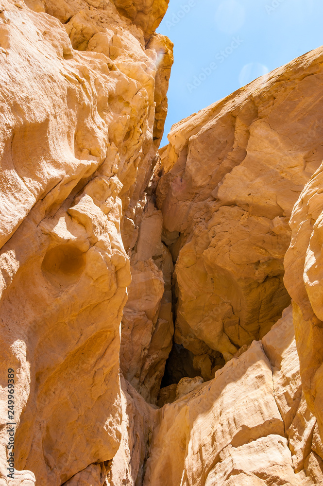 Interesting shapes of caves, rocks, cliffs of ancient cooper mines ...