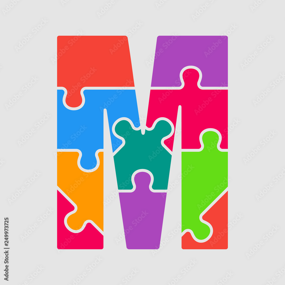 Vector jigsaw color shape puzzle piece letter - M. Stock Vector | Adobe ...