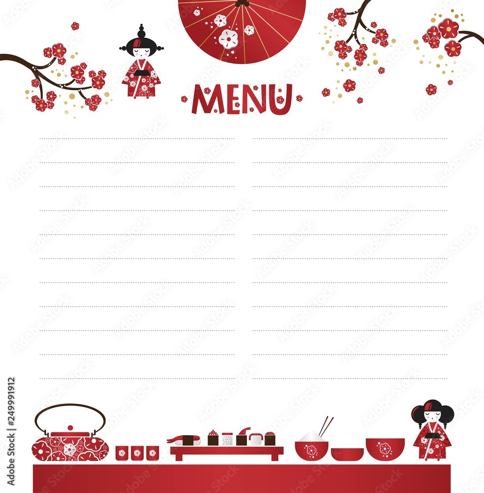 Restaurant cafe menu, template design in cartoon style. Asian cuisine ...