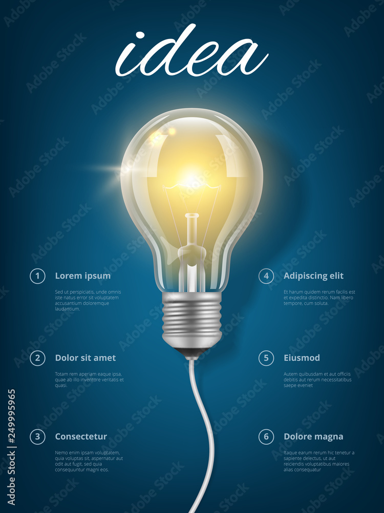 Bulb idea. Creative business concept with picture of light glass ...