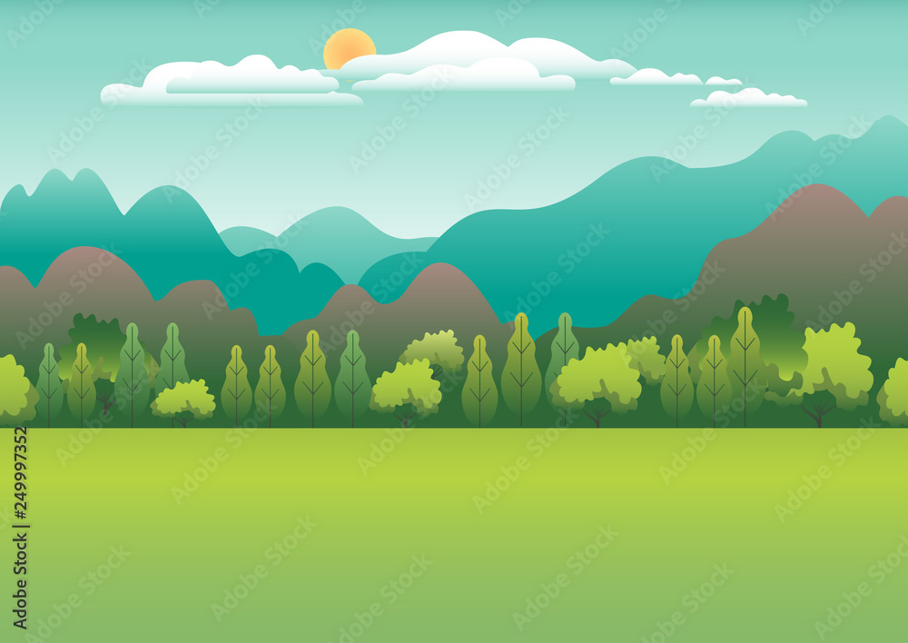 Hills and mountains landscape in flat style design. Valley background ...