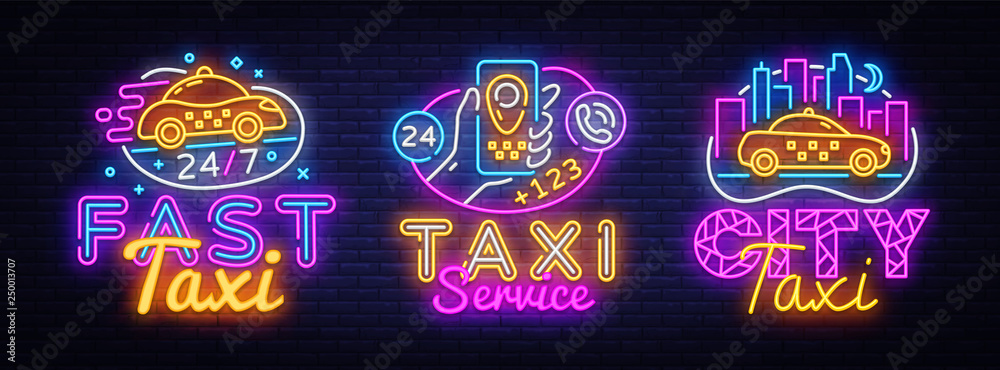 Big collectin neon signs for Taxi Service design template. Taxi neon ...