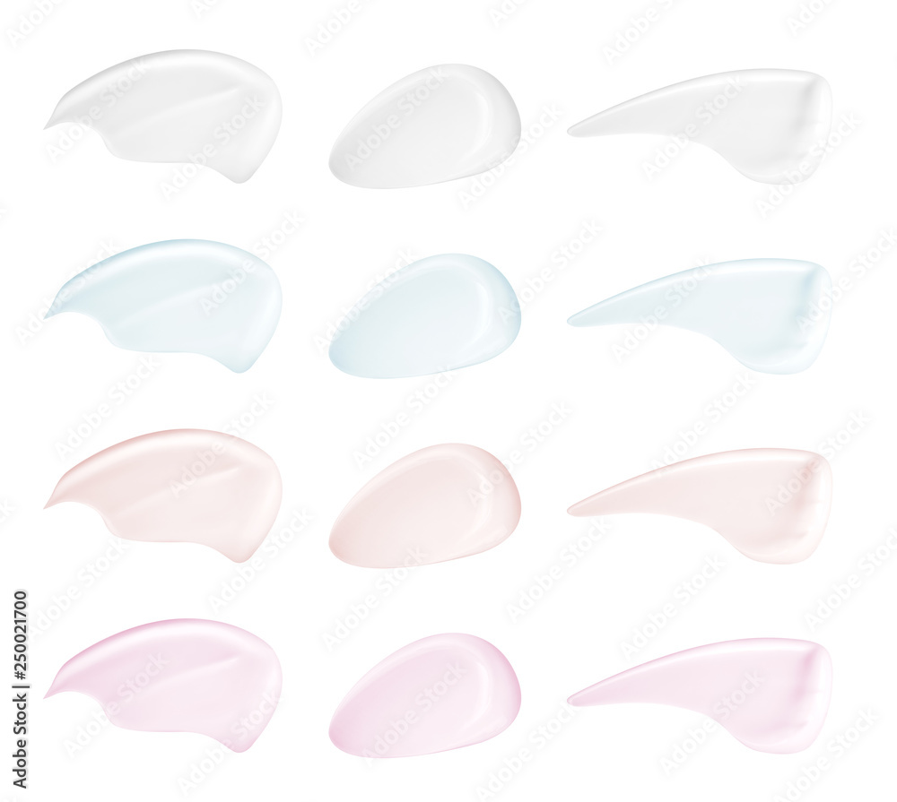 Collection of face cream smears. The texture of facial cream. A sample ...