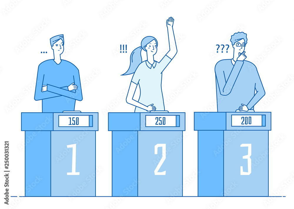 Quiz show. Clever people trivia contest game tv show with question mark ...
