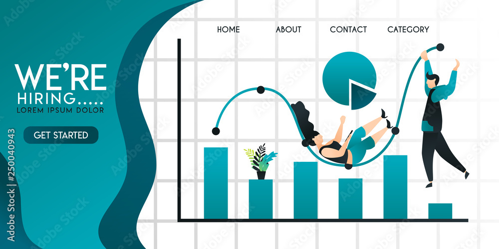 people or businessman play and hang on bar or line chart, pie chart ...