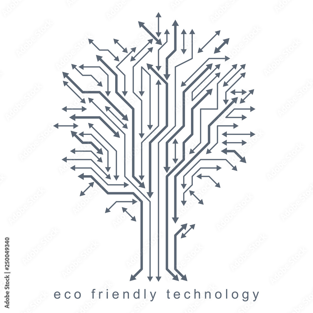 Vector illustration of futuristic tree created with wireframe and ...