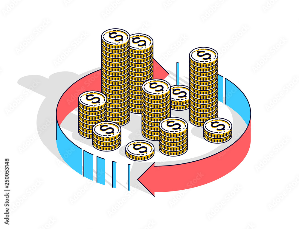 Money circulation, return on investment, currency exchange, cash back ...