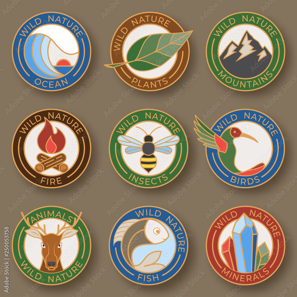 Set of nine stylish line insignias. Logo collection color line style ...