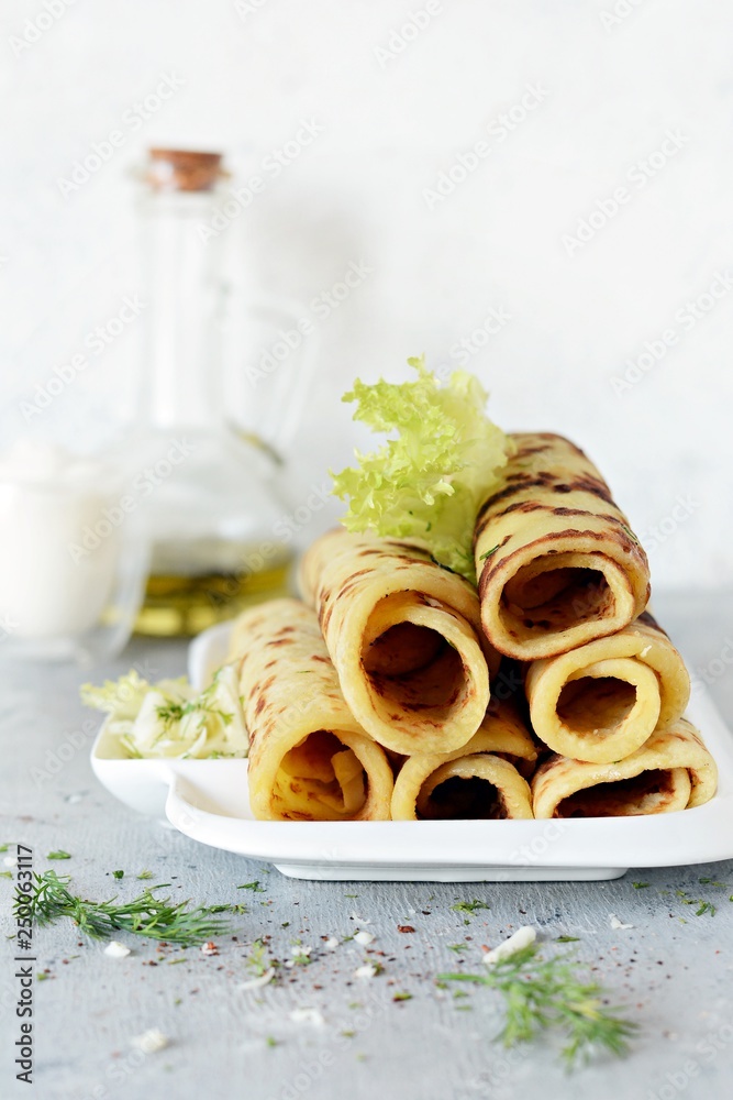 Norwegian potato pancakes Lefse on a light background with cheese and ...