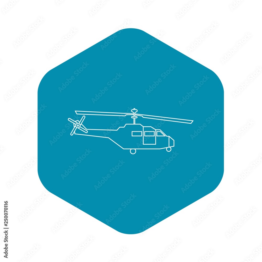 Military helicopter icon in outline style isolated on white background ...