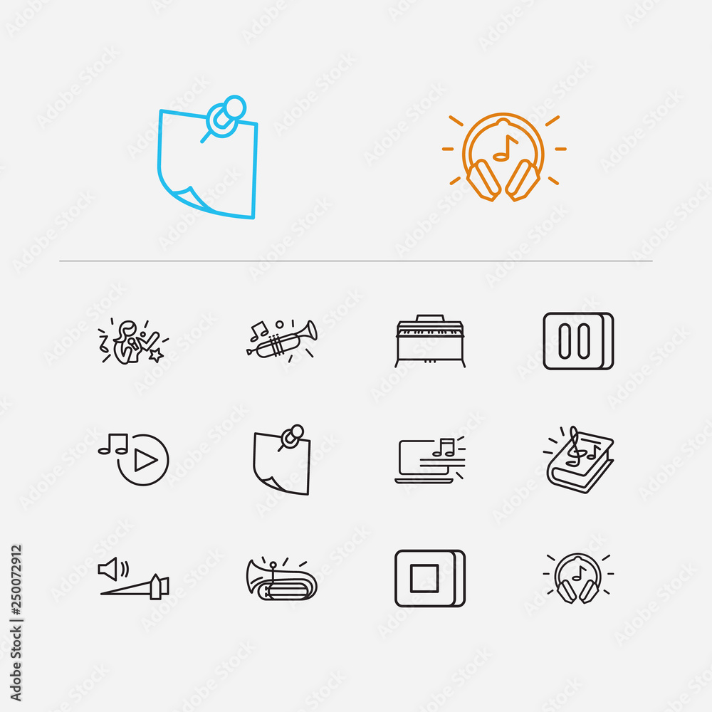 Vetor de Music icons set. High volume and music icons with pause button ...
