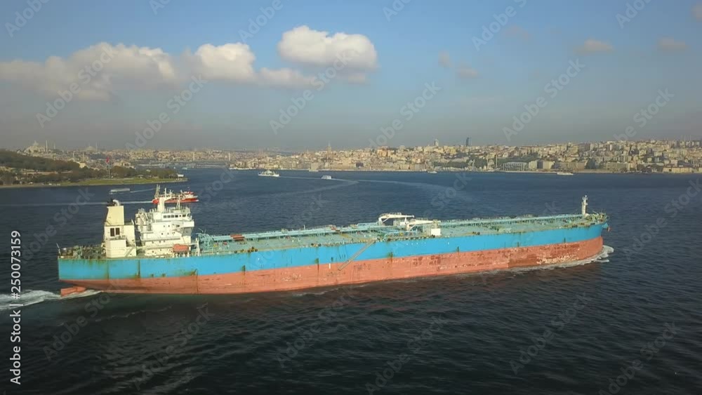 A 274 mt long tanker ship heading towards Istanbul Strait. Bosphorus ...