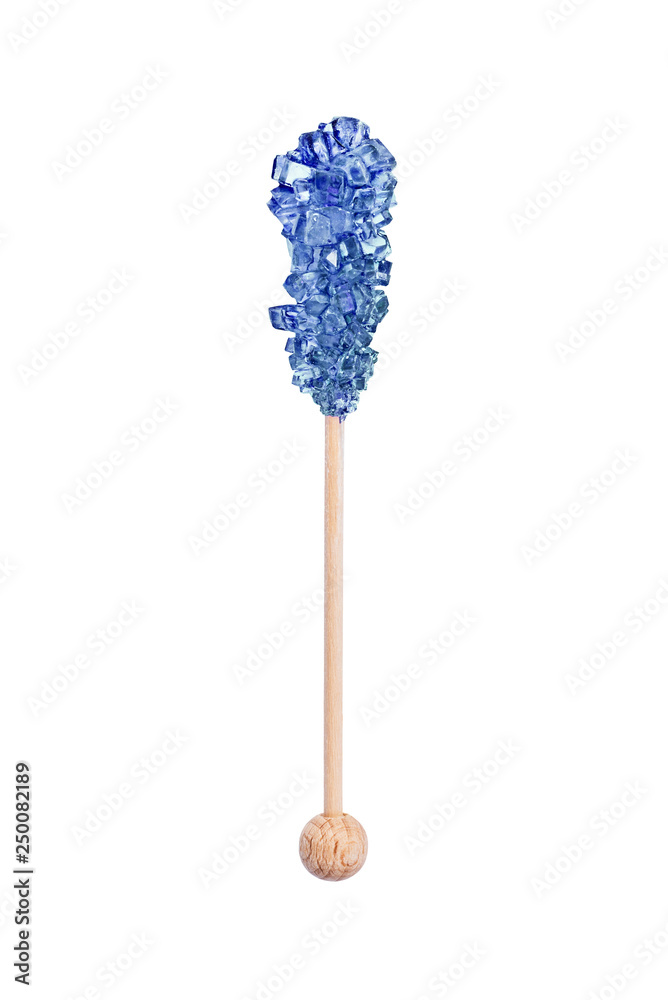 Rock candy or blue sugar candy isolated on white background ...