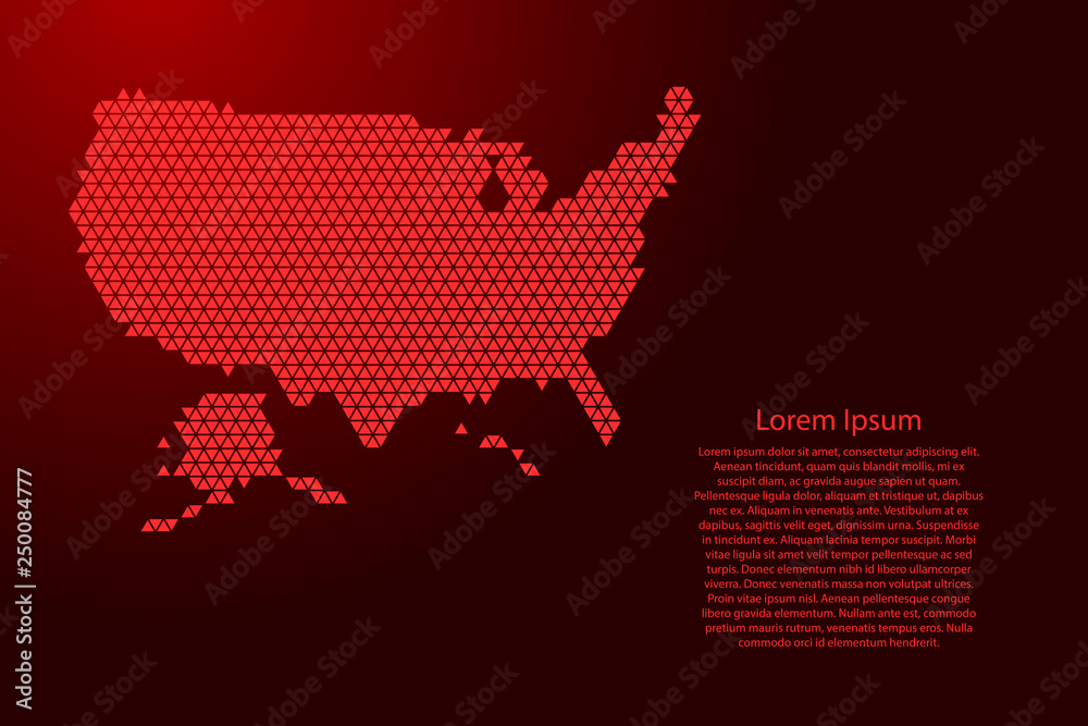 United States of America USA map abstract schematic from red triangles ...