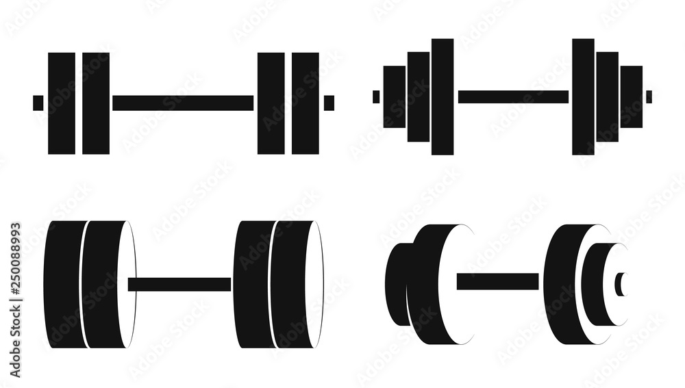 Set dumbbell icons, gym sign design template, fitness club symbols ...