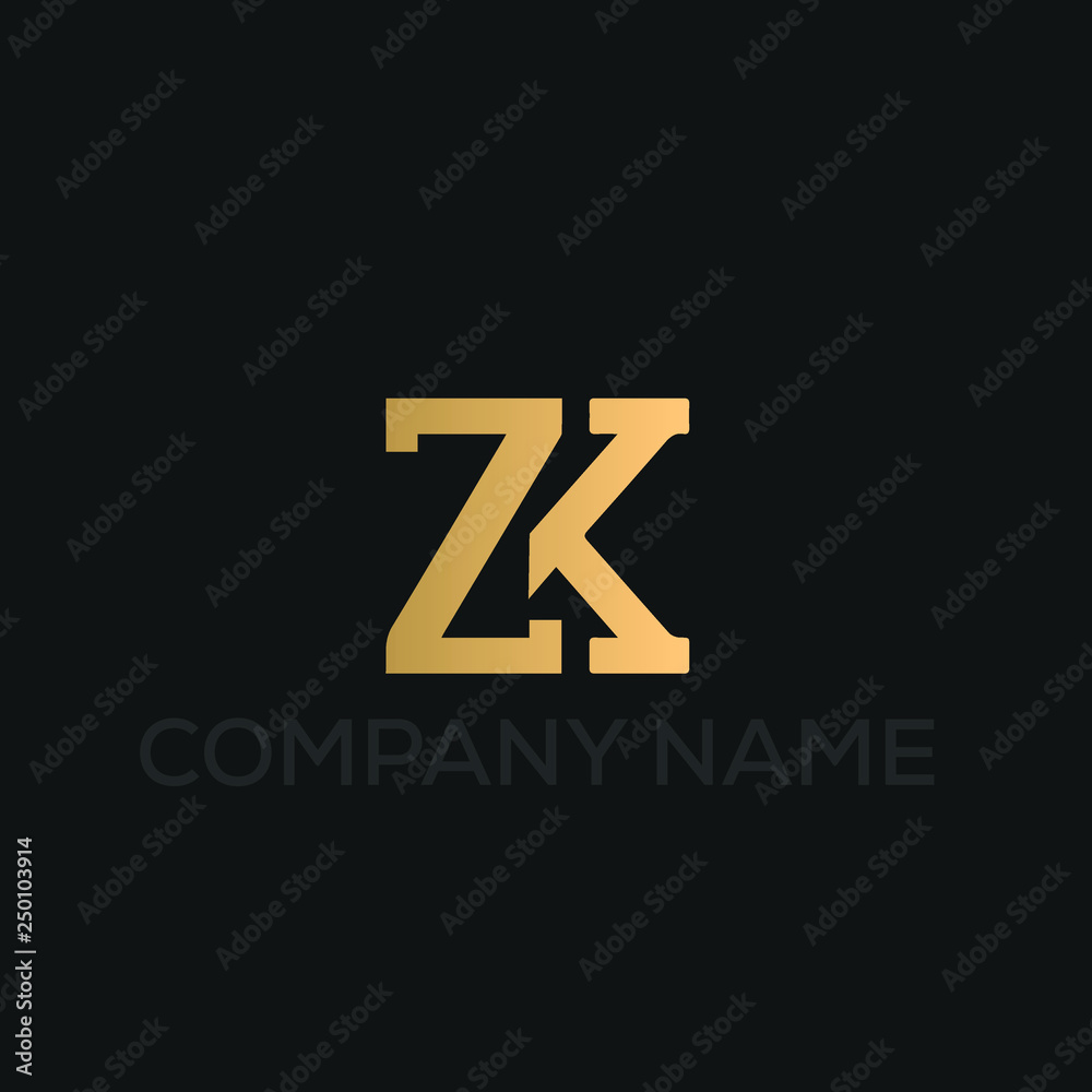 ZK logo vector. Z and K letters. Golden color text on black background ...