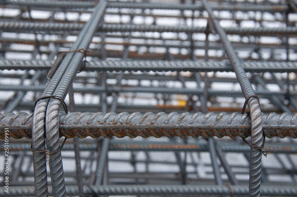 Billets of reinforcement at the construction site. Construction of the ...