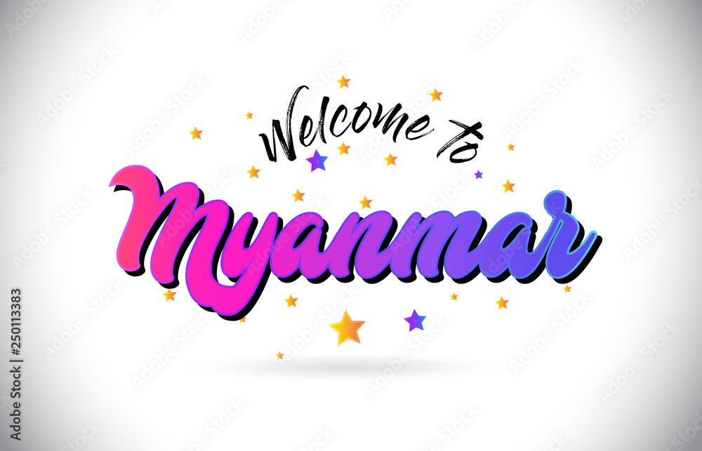 Myanmar Welcome To Word Text with Purple Pink Handwritten Font and ...