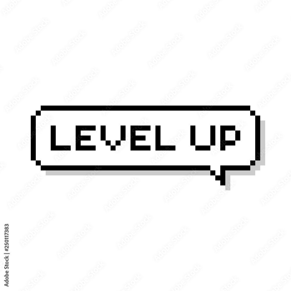Pixel speech bubble level up - isolated vector illustration Stock ...