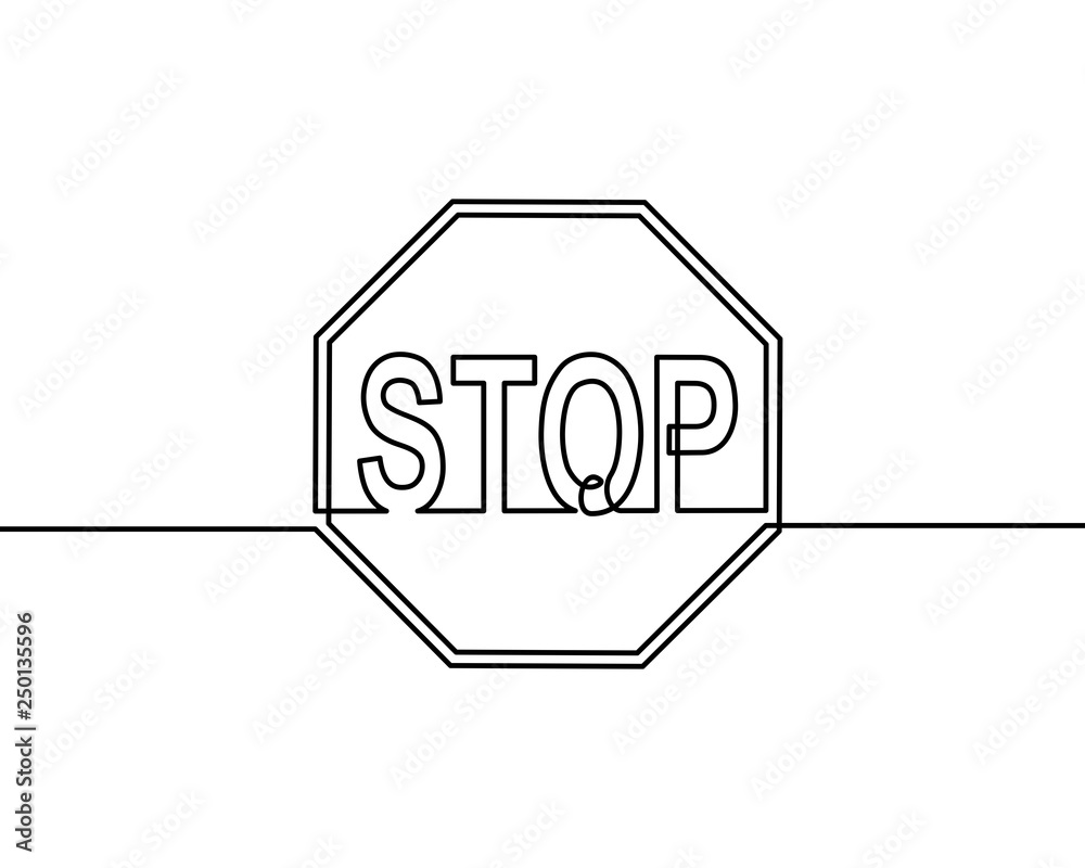 Continuous one line drawing. Stop sign text. Black and white vector ...