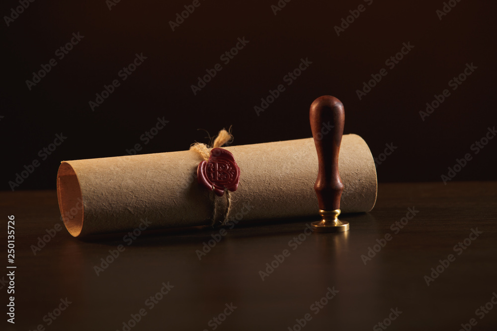 Notary's public pen and stamp on testament and last will. Notary public ...