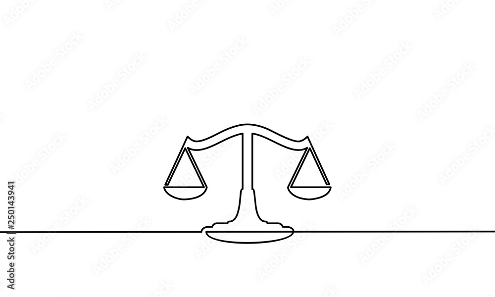 Continuous line drawing of justice scales. vector illustration for ...