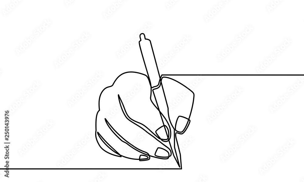 Continuous line drawing of hand writing on paper. Vector illustration ...