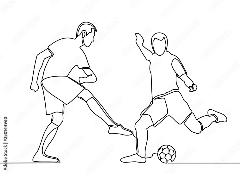 continuous line drawing of Running Soccer Football Players. Footballers ...