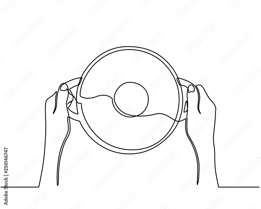 continuous line drawing of Side view of chef hand holding a frying pan ...